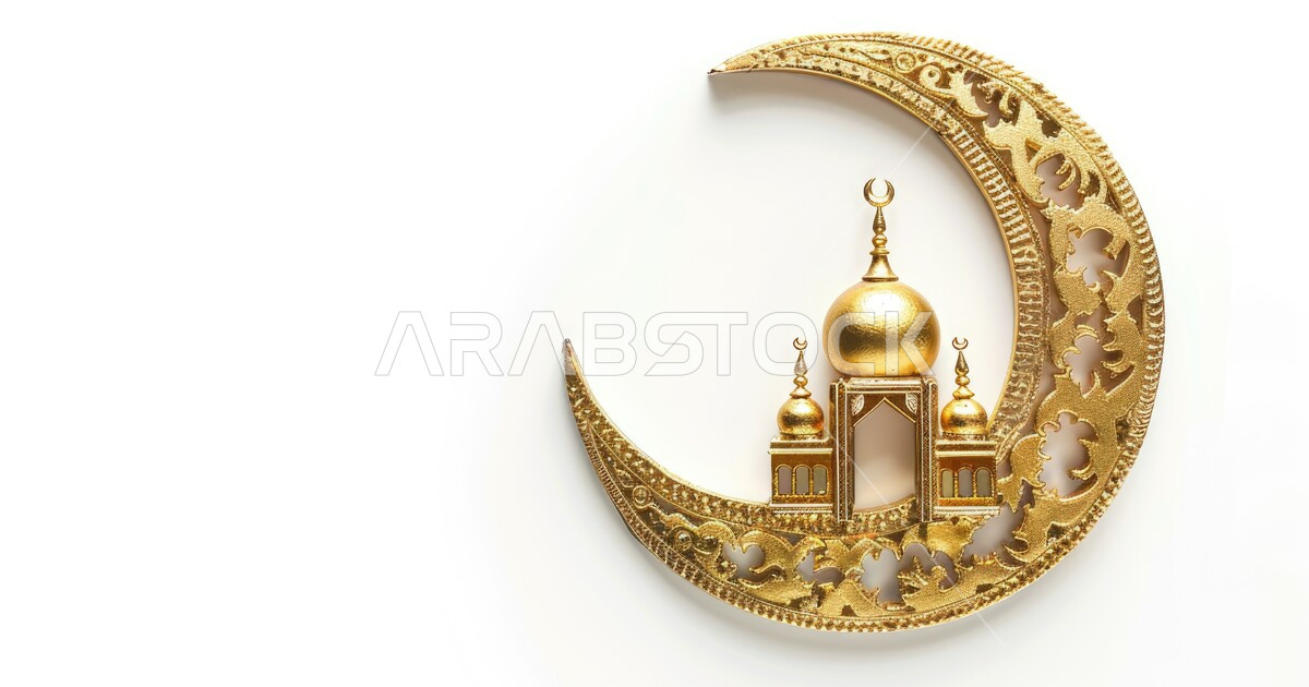 A three-dimensional model of a crescent and a mosque with domes and ...