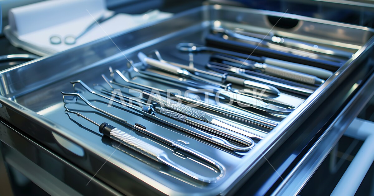 Practicing and practicing suturing wounds, close-up of stainless steel ...