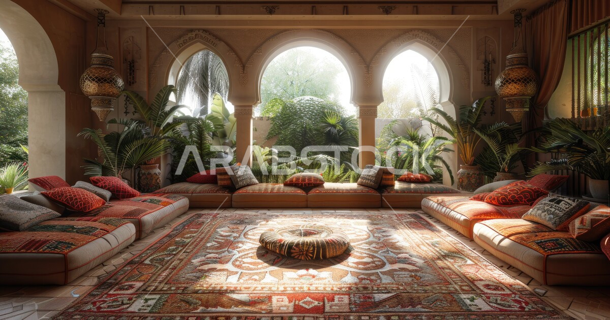 Interior designs for living rooms in the Arab-Islamic style, a living ...