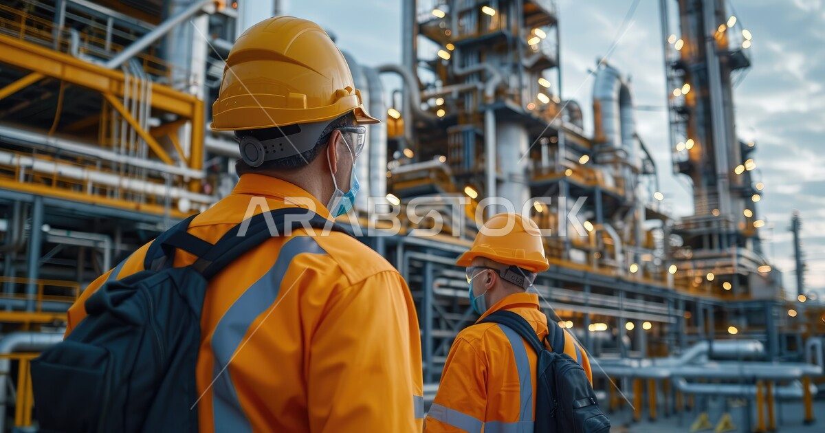 A group of Saudi Arabian Gulf engineers working in an oil and gas ...
