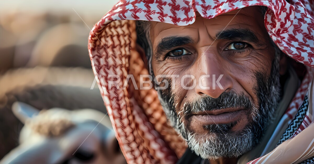 The concept of authentic Arab masculinity, a close-up photo of an old ...