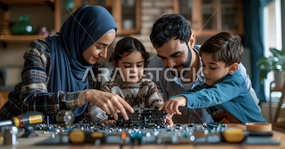 Spending fun family times, a Saudi Gulf Arab family doing interactive ...
