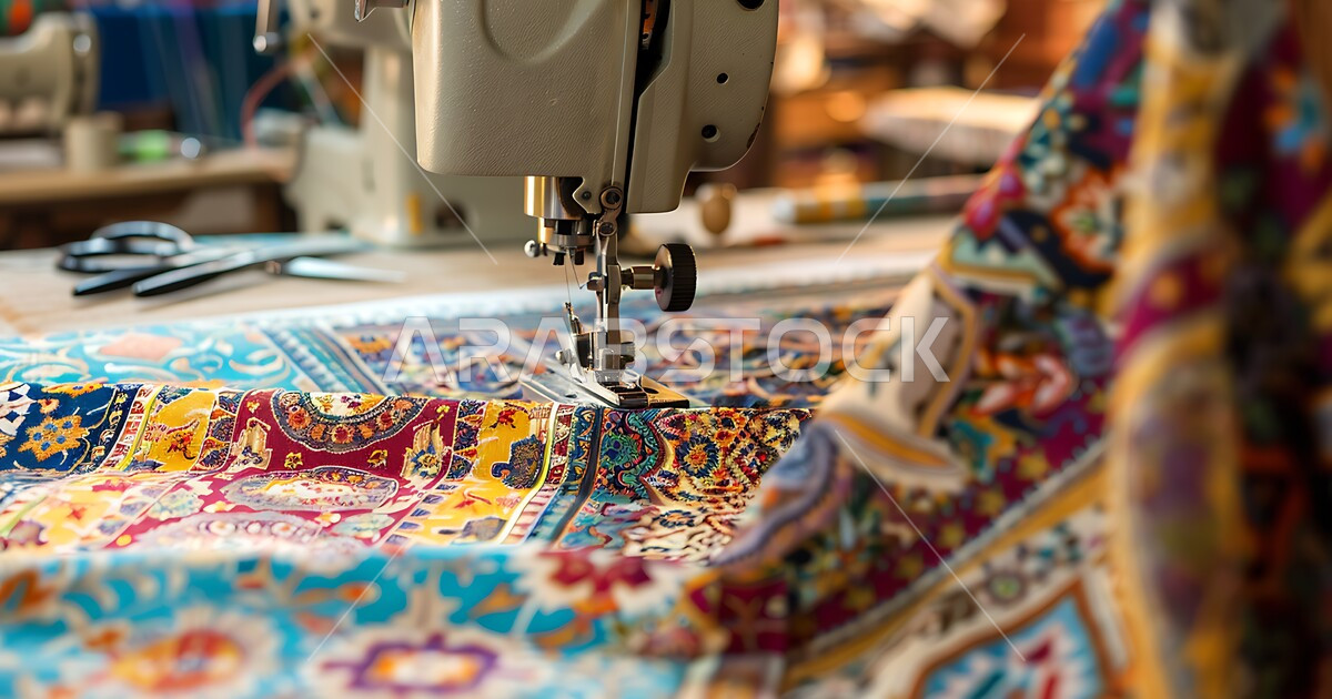 Women's clothing details, close-up of a sewing machine, popular ...