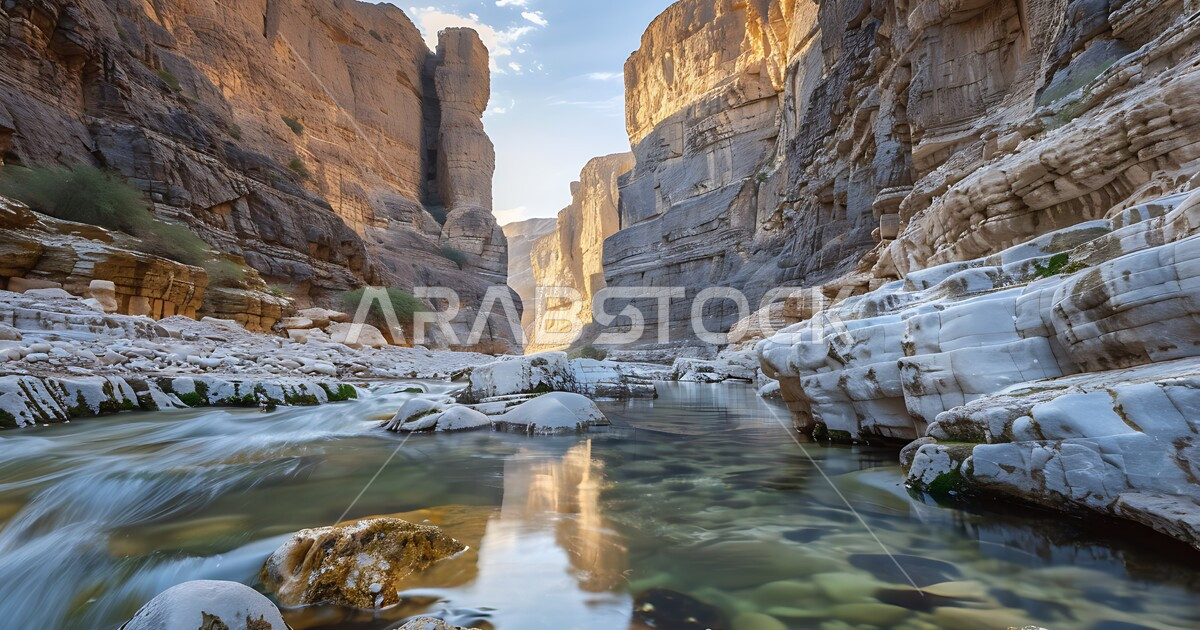 Wadi Lajab in Jabal Al-Qahr in the city of Jazan, blue water and bodies ...