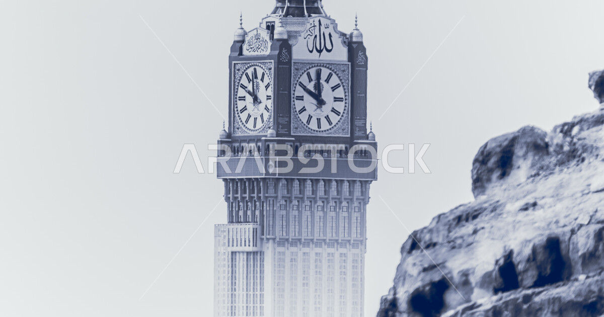 The Holy Mosque of Mecca in Mecca, a black and white close-up of the ...