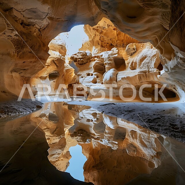 Mountain peaks and heights in the city of Al-Ahsa, a cave formed by ...