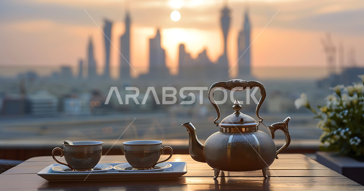 The culture of welcoming guests, a traditional Arabic tea set ...