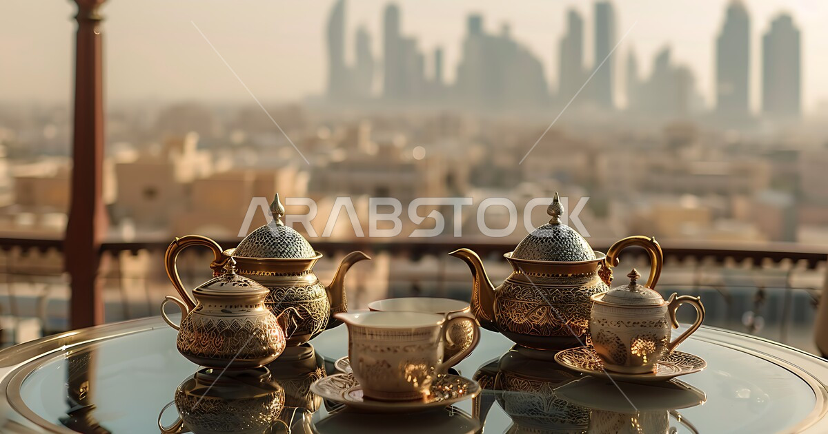 Towers and skyscrapers in the Kingdom, a traditional Arabic tea set ...