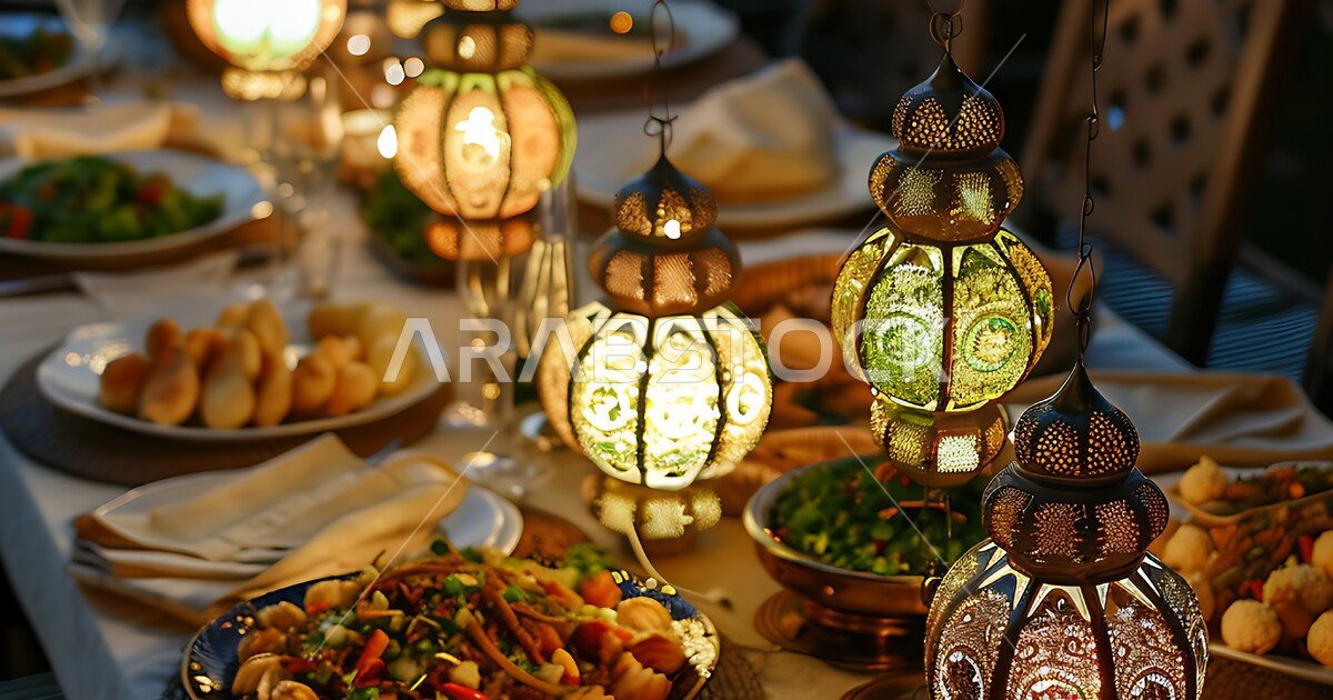 A table full of different types of food, a Ramadan table decorated with ...