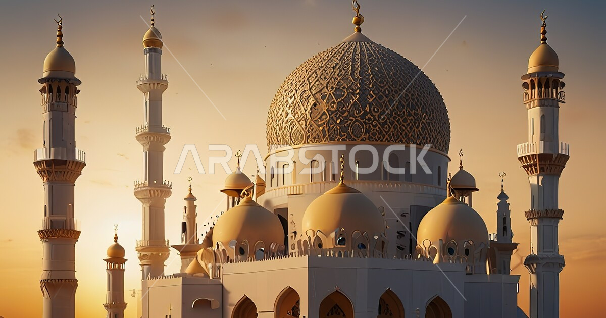 A three-dimensional model of a mosque designed in the Islamic style ...
