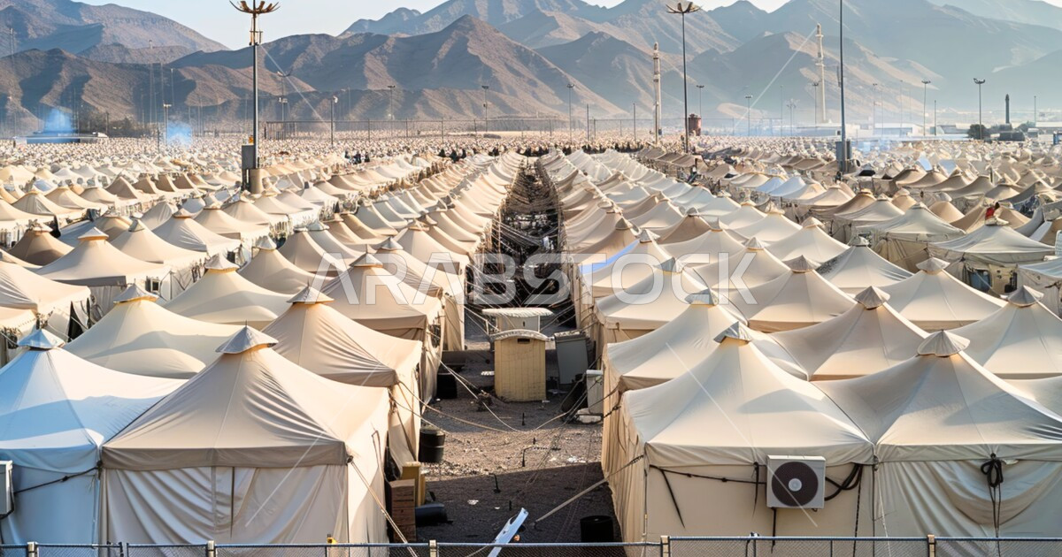 Sacred Islamic landmarks in Saudi Arabia, pilgrims’ tents in the hair ...