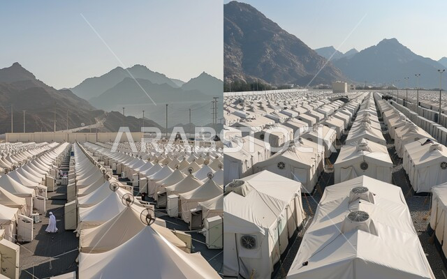 The tent area in Mina, the pilgrims’ tents in Mina in Mecca in the ...