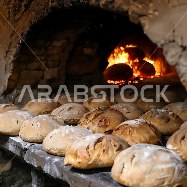 A traditional tandoor oven with round loaves inside, bakeries and ovens ...
