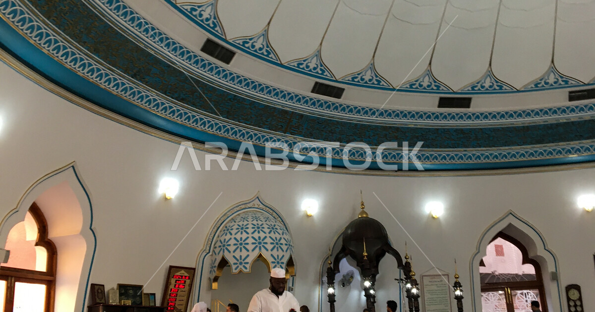 Ahmed Majid Al Ghurair Mosque in Dubai, Islamic Arabic style architecture and interior design, a ...