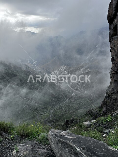 Nature in Taif, western Saudi Arabia, mountains and rocky highlands ...