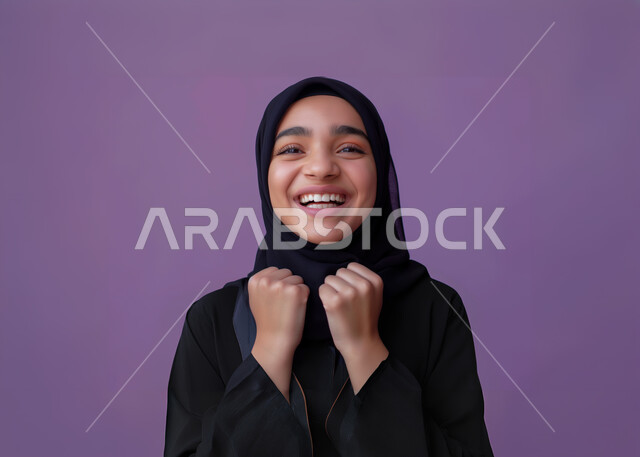 The feeling of extreme joy, the smile of a Saudi Arabian Gulf woman ...