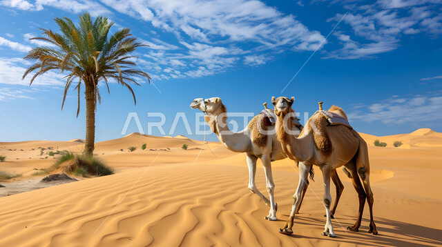 Caring for camels in the Kingdom of Saudi Arabia, purebred blonde ...
