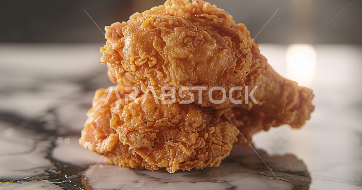 A collection of crispy fried chicken thighs, delicious broasted chicken ...