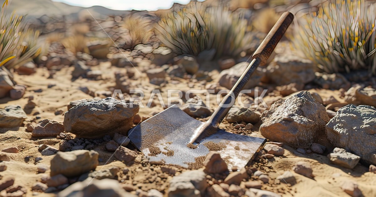 Concept of removing rocks and stones from soil, wild plants growing in ...