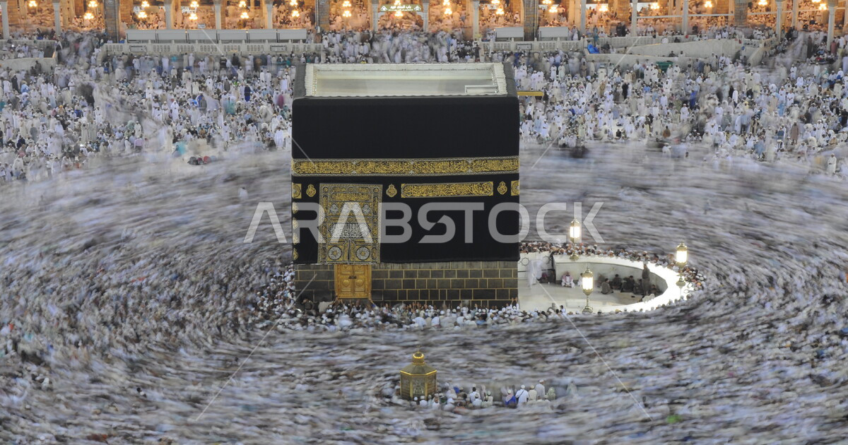 Performing Hajj and Umrah rituals, circumambulating the Holy Kaaba in ...