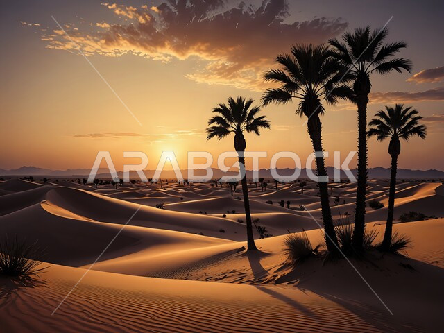 Sand dunes form in the deserts of the Kingdom of Saudi Arabia, the ...
