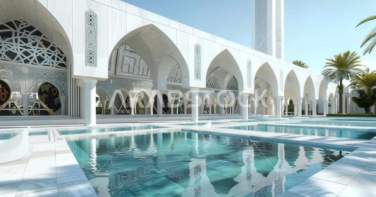 The architectural art of an ancient Arab mosque, the elegant external ...