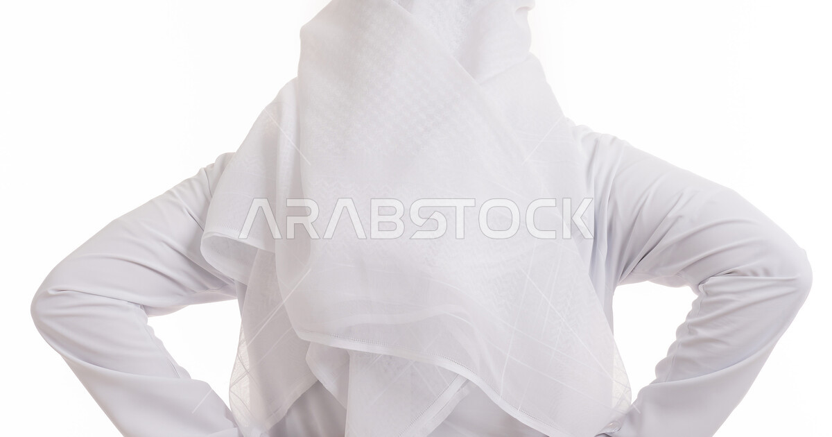 Spine and back pain, portrait from the back of an Emirati Gulf Arab man ...