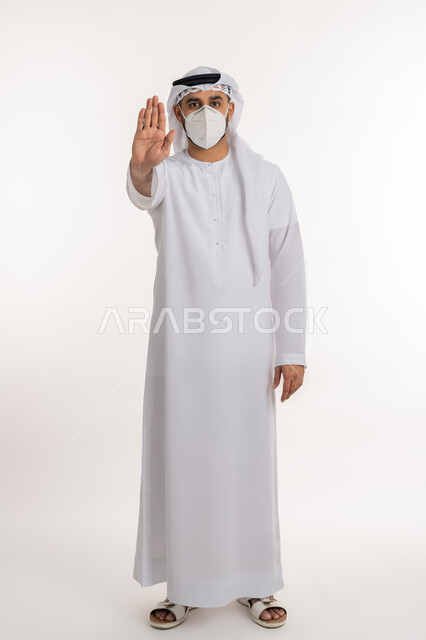 Avoiding the spread of infection with Covid 19, a portrait of an Arab ...