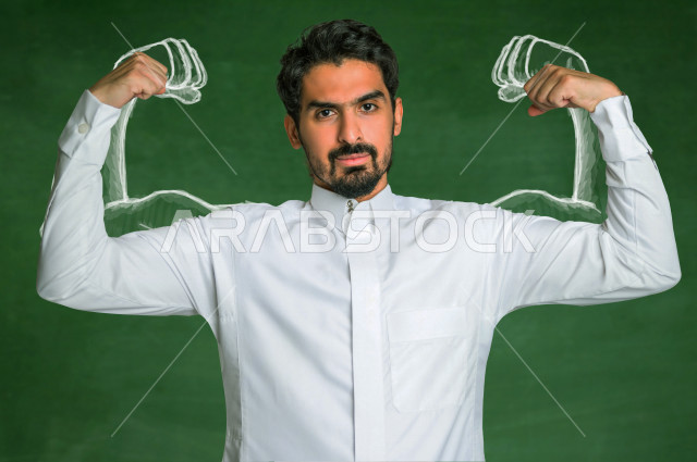 A Saudi Gulf man who enjoys strength and physical health, practicing ...
