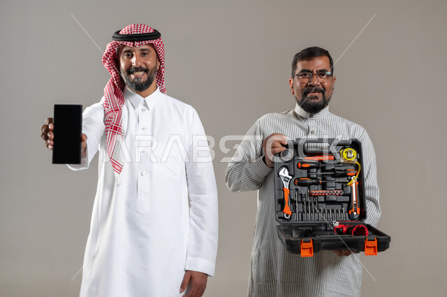 Using modern technologies, looking at the camera with gestures of ...