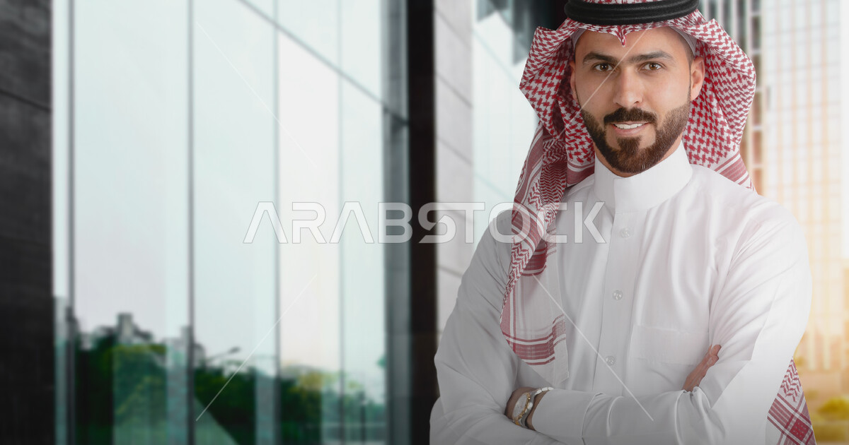 A close-up picture of a Saudi Arabian Gulf businessman with facial ...