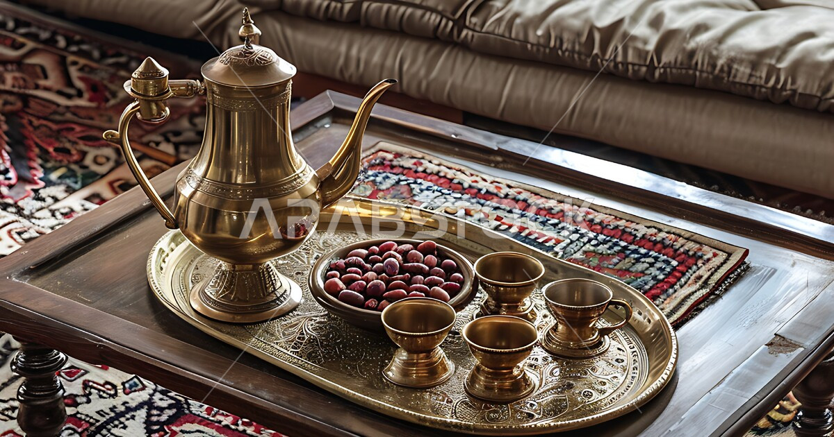 Greeting and honoring the guest, providing hot drinks and sugary dates ...