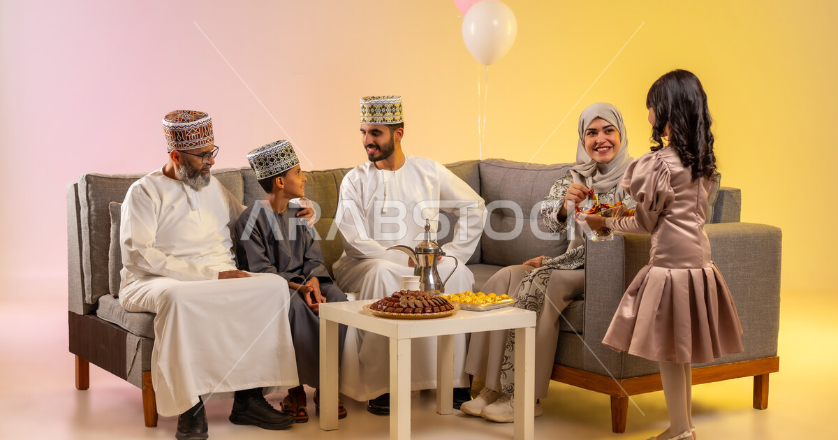 Eid atmosphere among the family, a portrait of an Arab Gulf Omani ...