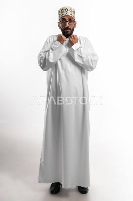 Gestures of fear and panic, facial expressions indicating seeing ...