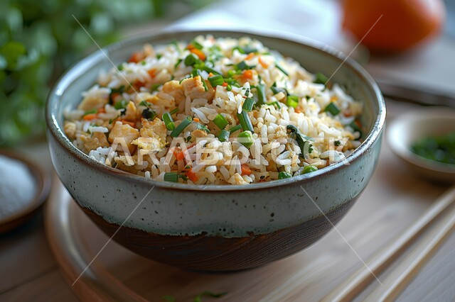 Traditional Arabic food and dishes, a plate of cooked biryani rice ...
