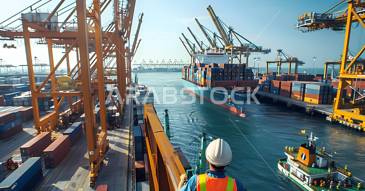 Trade, industry and maritime economy, a port for transporting goods in ...