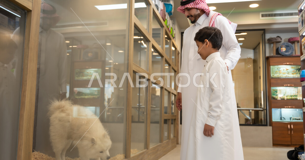 The concept of friendly, loyal animal welfare, a smiling Saudi Arabian ...