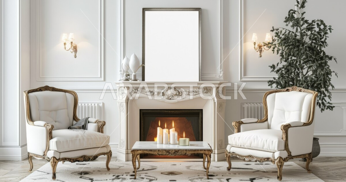 Elegant fireplace with four decorated rooms, bedrooms with modern ...