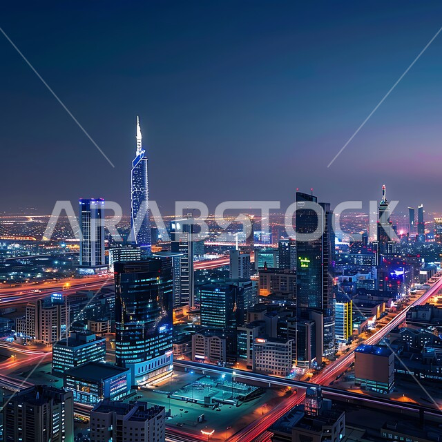 Modern architectural engineering art, the view of the illuminated ...