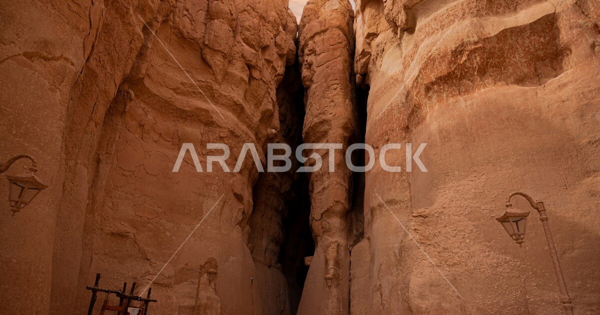 The rock formations of the cave of Jabal Al-Qarah, mountain peaks and ...