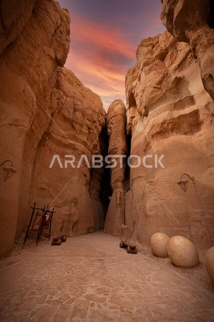 The rock formations of the cave of Jabal Al-Qarah, mountain peaks and ...