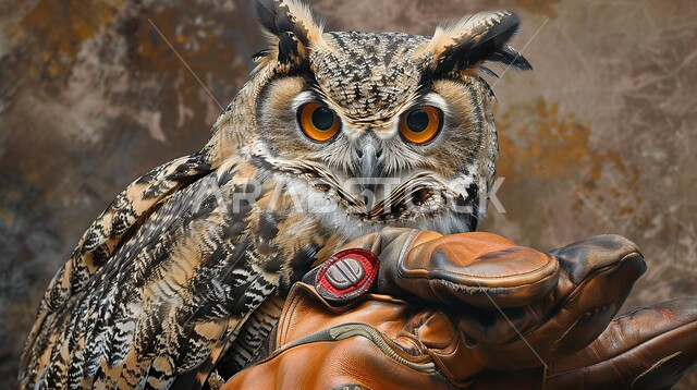 Sharp-eyed predatory owls, a close-up of a desert eagle owl standing on ...