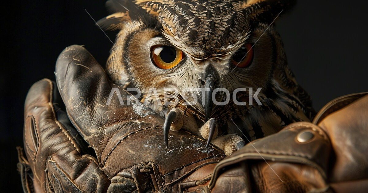Sharp-eyed predatory owls, a close-up of a desert eagle owl standing on ...