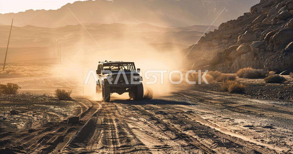 Driving a car on sand dunes and hills, four-wheel drive adventures in ...