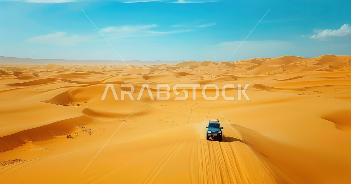 Desert nature and dry environment, using modern vehicles for quick land ...