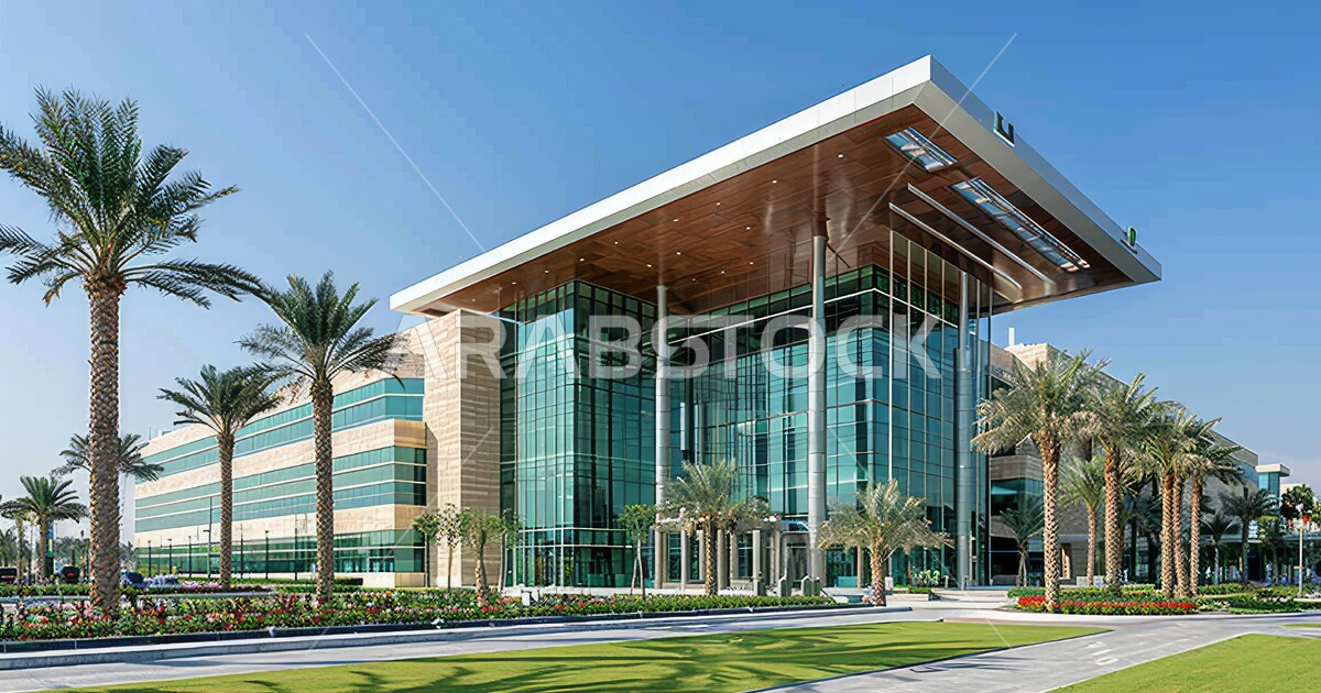 Roads and streets decorated with palm trees, distinctive glass facades ...
