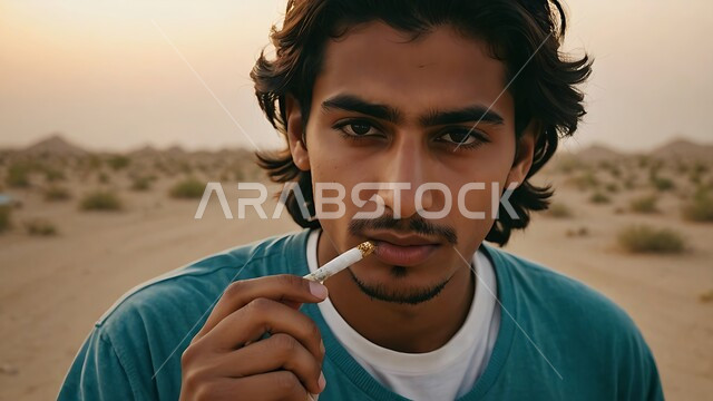 A close-up photo of a young Saudi Arabian Gulf man wearing a casual ...