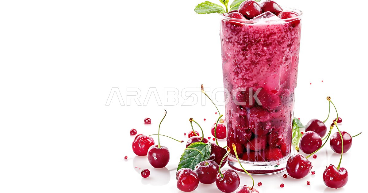 كأس من عصير فاكهه الكرز الشهية، مشاريب صحية ومفيدة ومغذية، عصائر طبيعية ...
