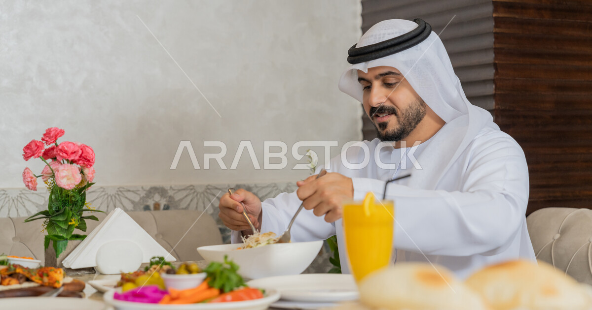 Enjoying delicious dishes, a diverse and different selection of food ...