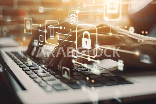 The concept of cybersecurity and information preservation, a close-up ...